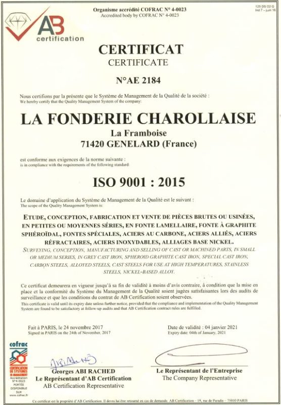 Capture iso 9001 2018 - Fonderie de métaux ferreux